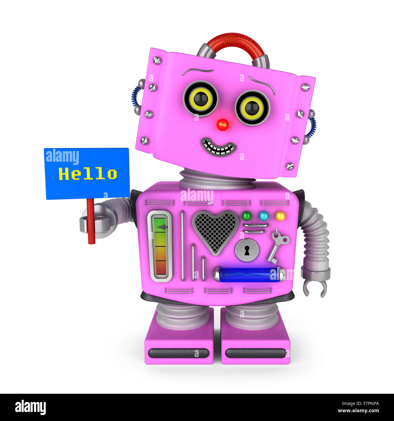 Pink vintage toy robot girl with a hello sign Stock Photo - Alamy