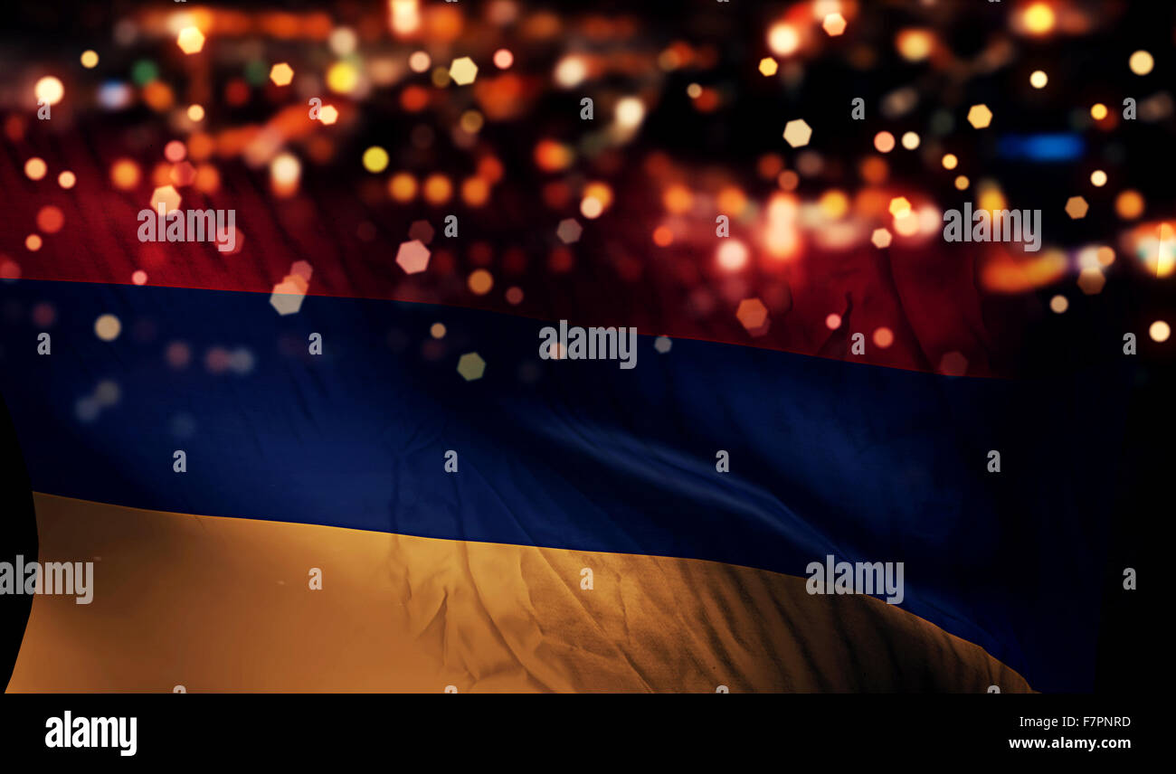 Armenia National Flag Light Night Bokeh Abstract Background Stock Photo ...