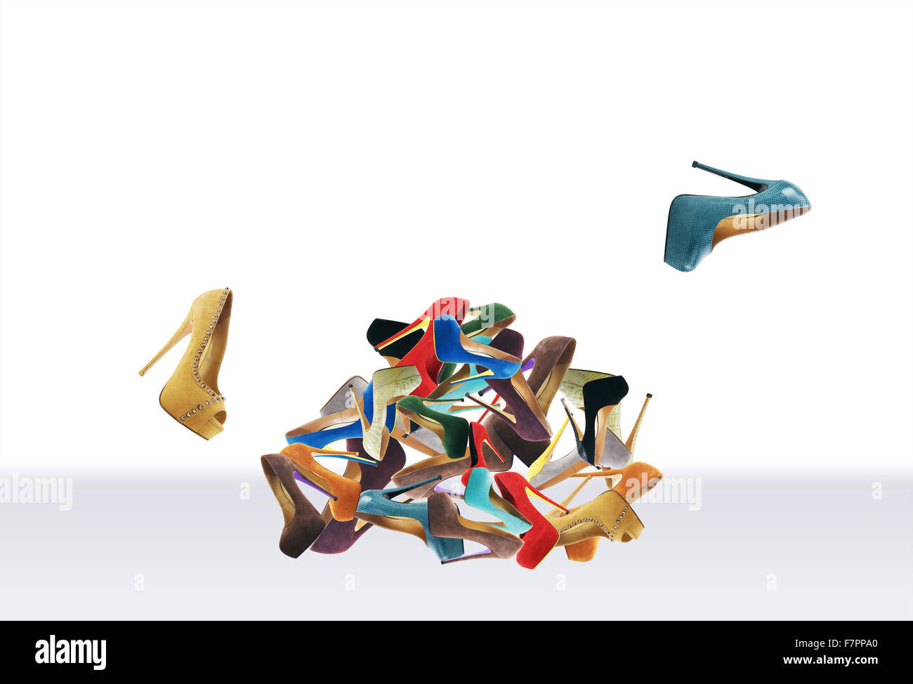 Many women's multicolored shoes. Big mountain footwear Stock Photo - Alamy