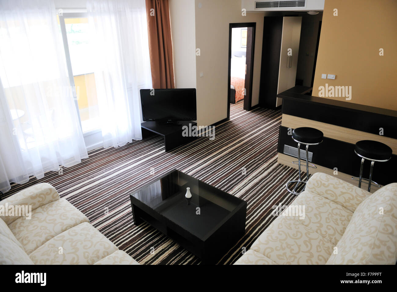 bright and clean hotel room interior with modern furniture Stock Photo ...