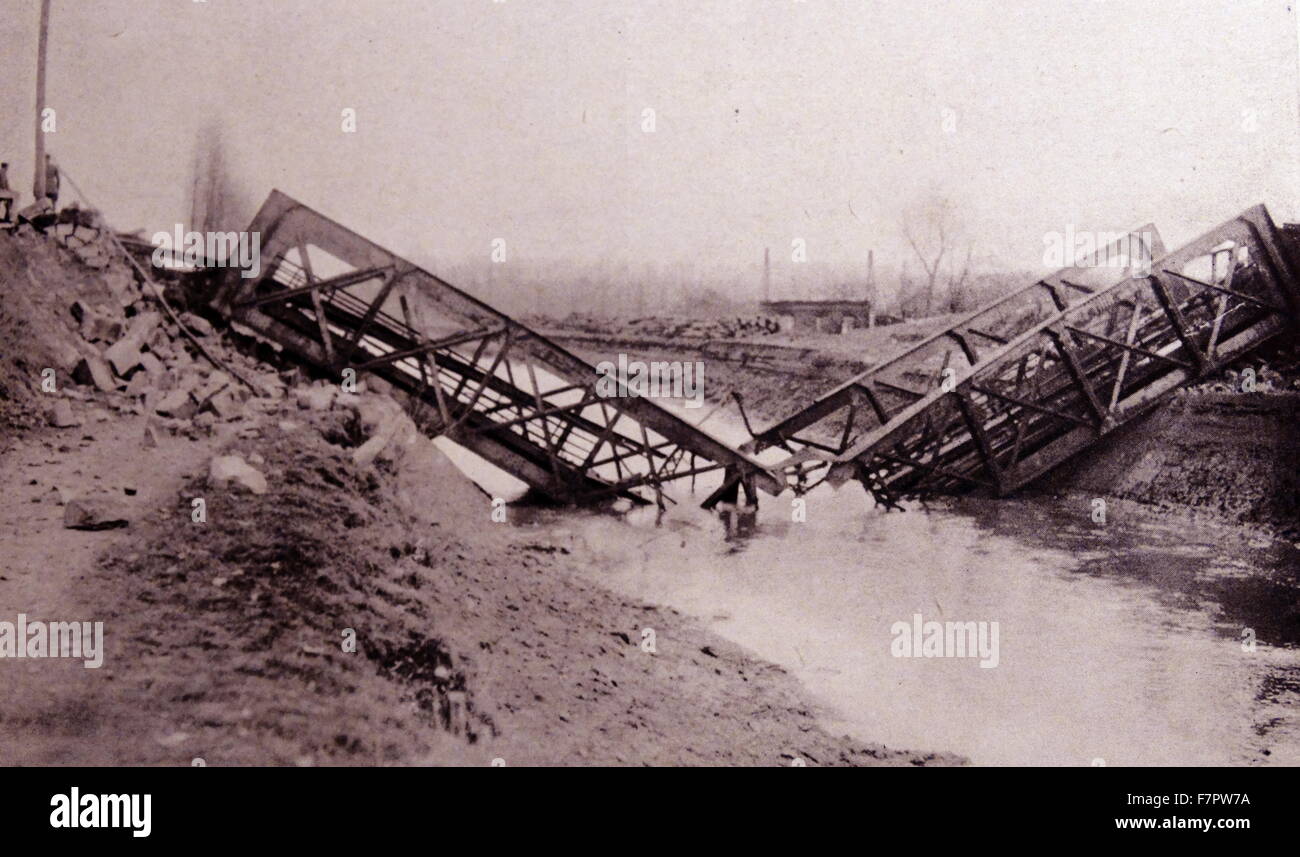 Bridge destroyed by retreating French troops to impede the advance of ...