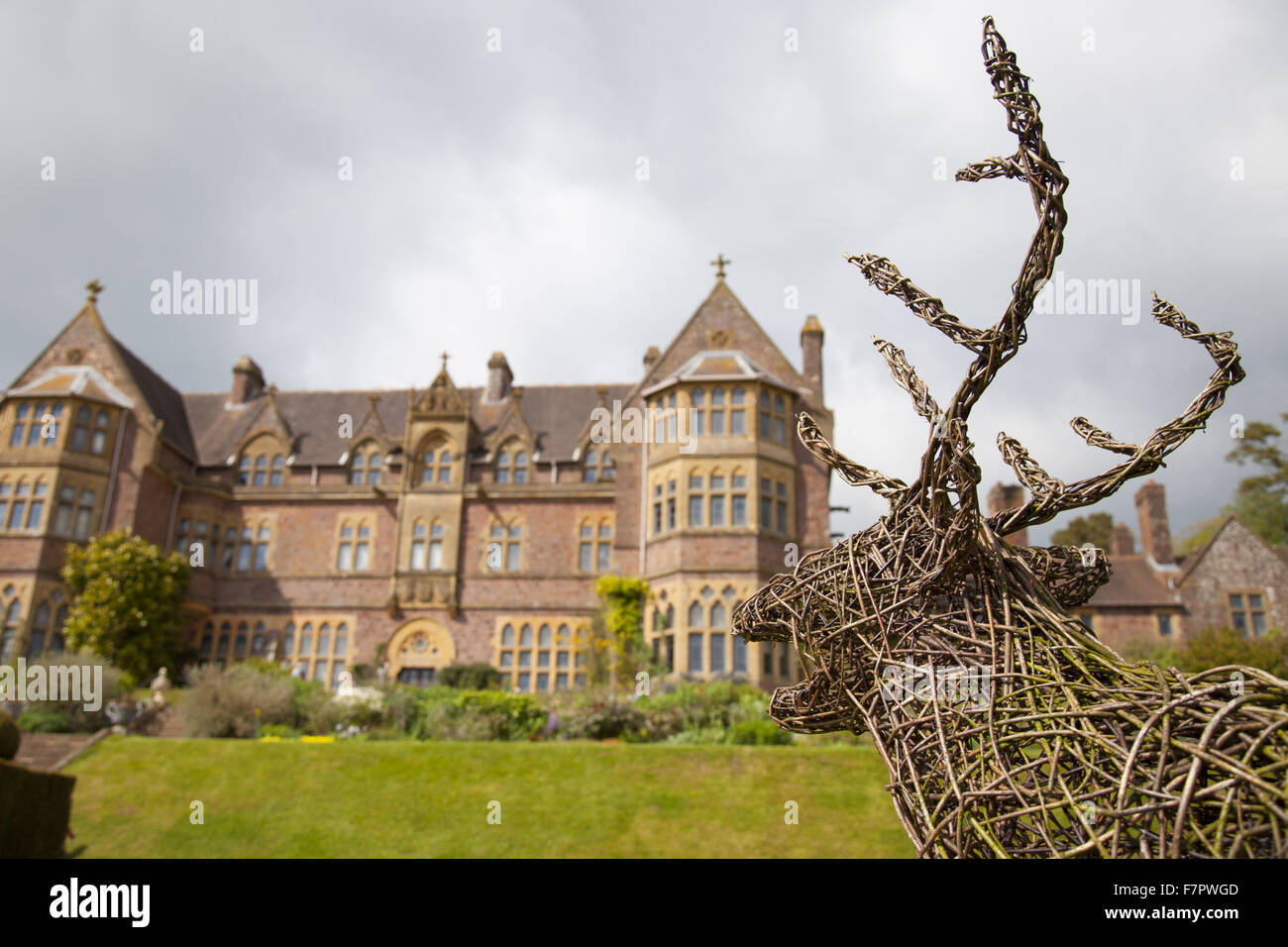 A sculpture of a deer in front of the house at Knightshayes, Devon ...