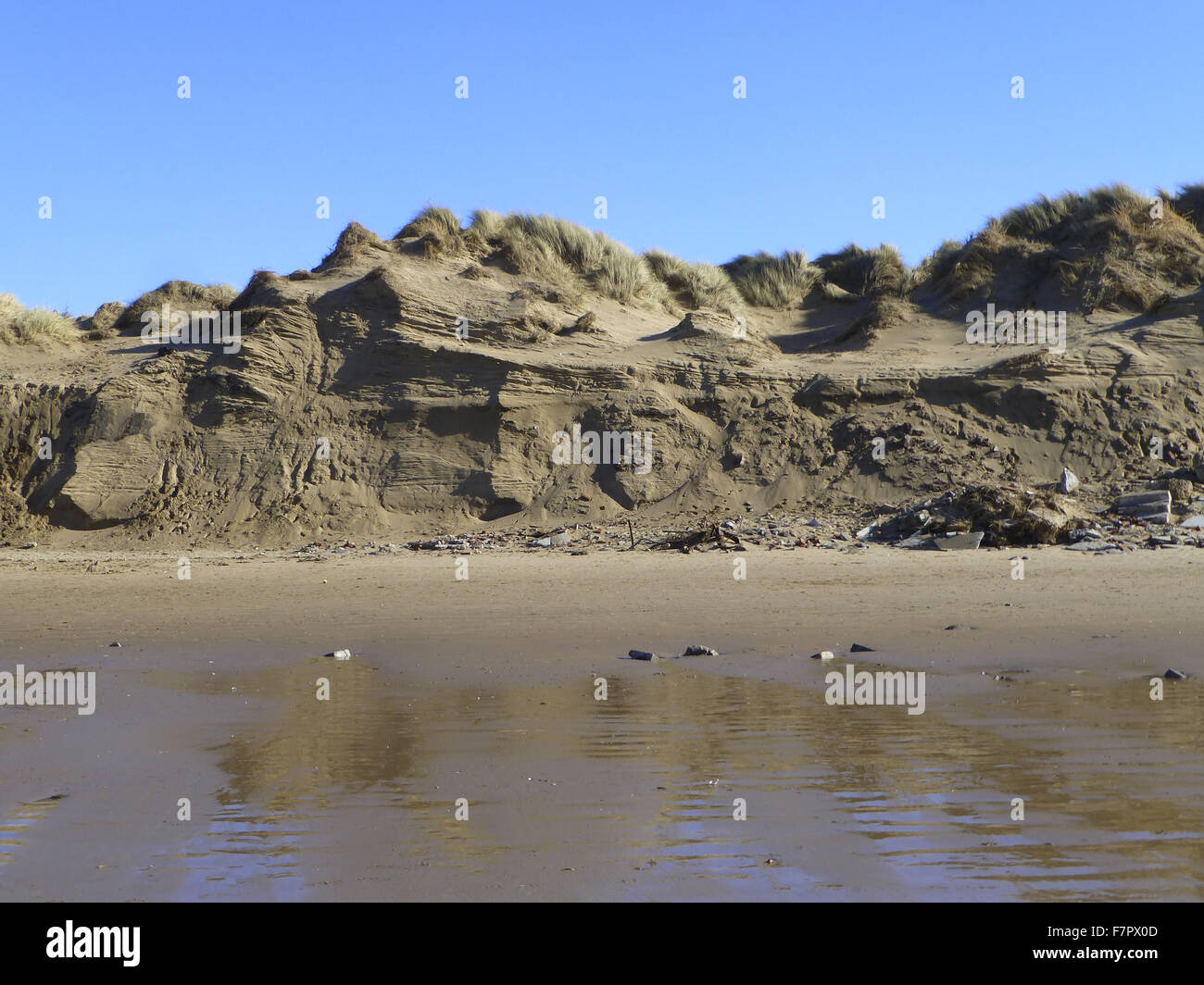 A wide view of the sand dunes and beach at Formby, Liverpool, pictured ...