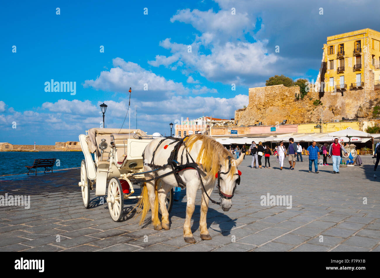 Horse drawn carriage, Akti Tompazi, Hania, Chania, Crete island, Greece ...