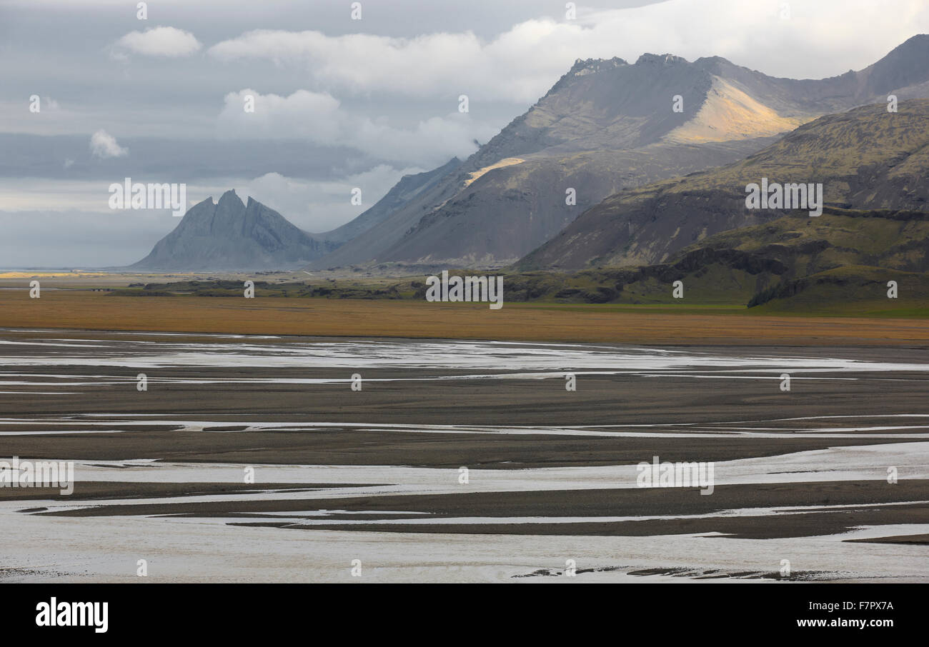 Plain formed of glacial sediments with water and sand at Lonsvik ...