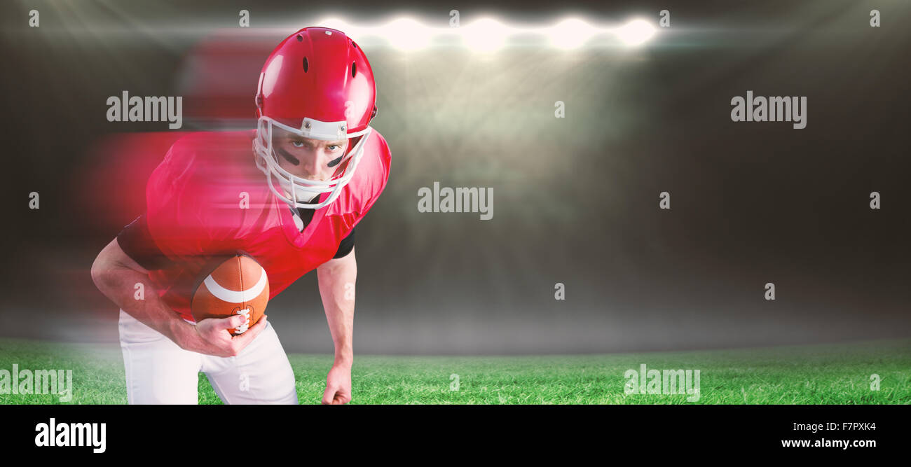 Composite image of portrait of focused american football player being ...