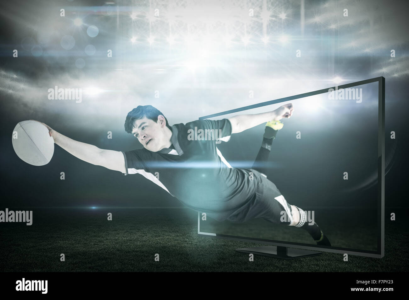Composite image of a rugby player scoring a try Stock Photo - Alamy