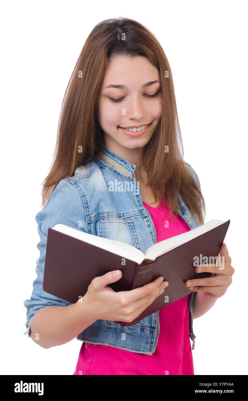 Student girl with books on white Stock Photo - Alamy