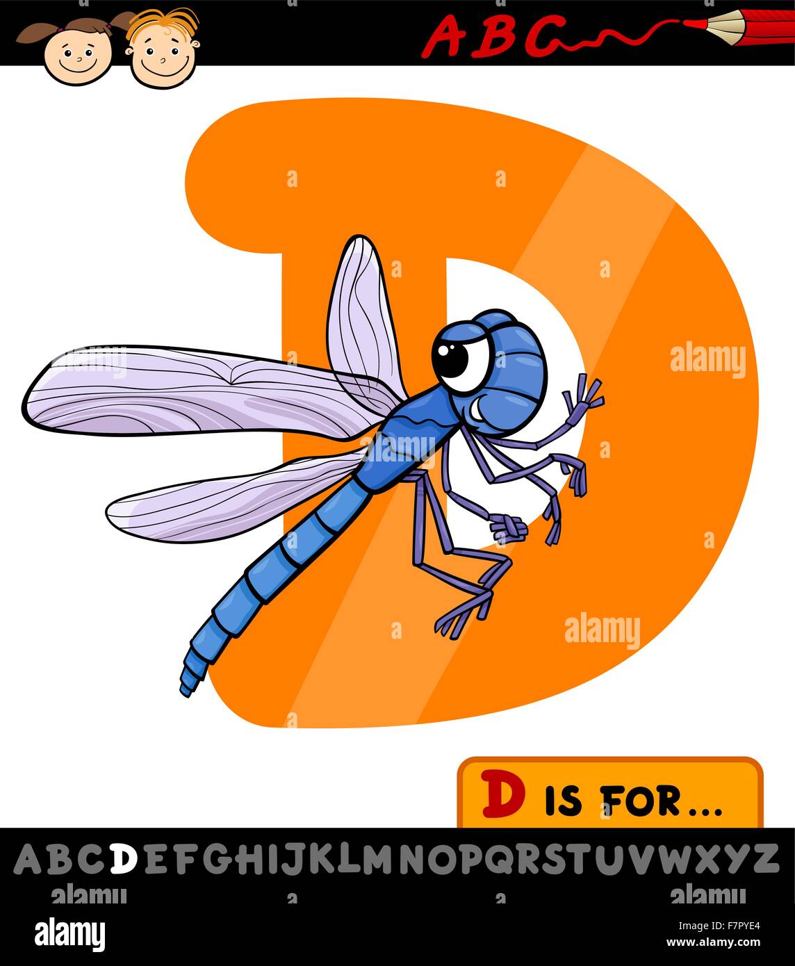 letter d with dragonfly cartoon illustration Stock Vector Image & Art ...