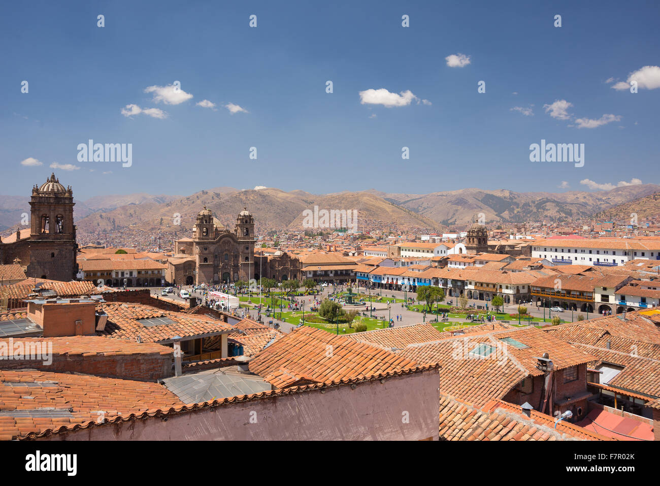 Cityscape of Cusco from above with clear sky. Cusco is among the most ...