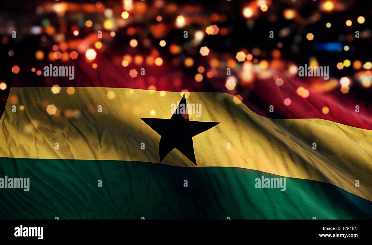 Ghana National Flag Light Night Bokeh Abstract Background Stock Photo ...