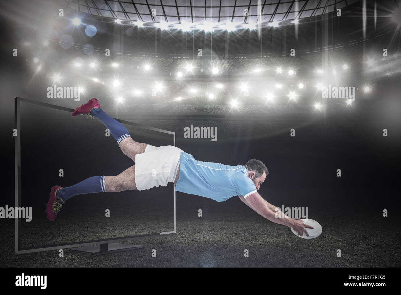 Composite image of rugby player scoring a try Stock Photo - Alamy