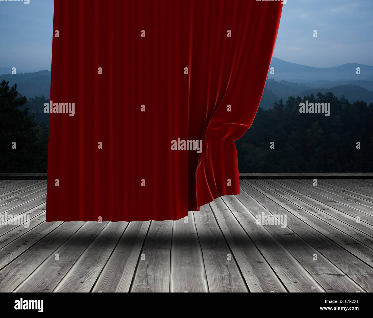 Red curtain pulling back Stock Photo - Alamy