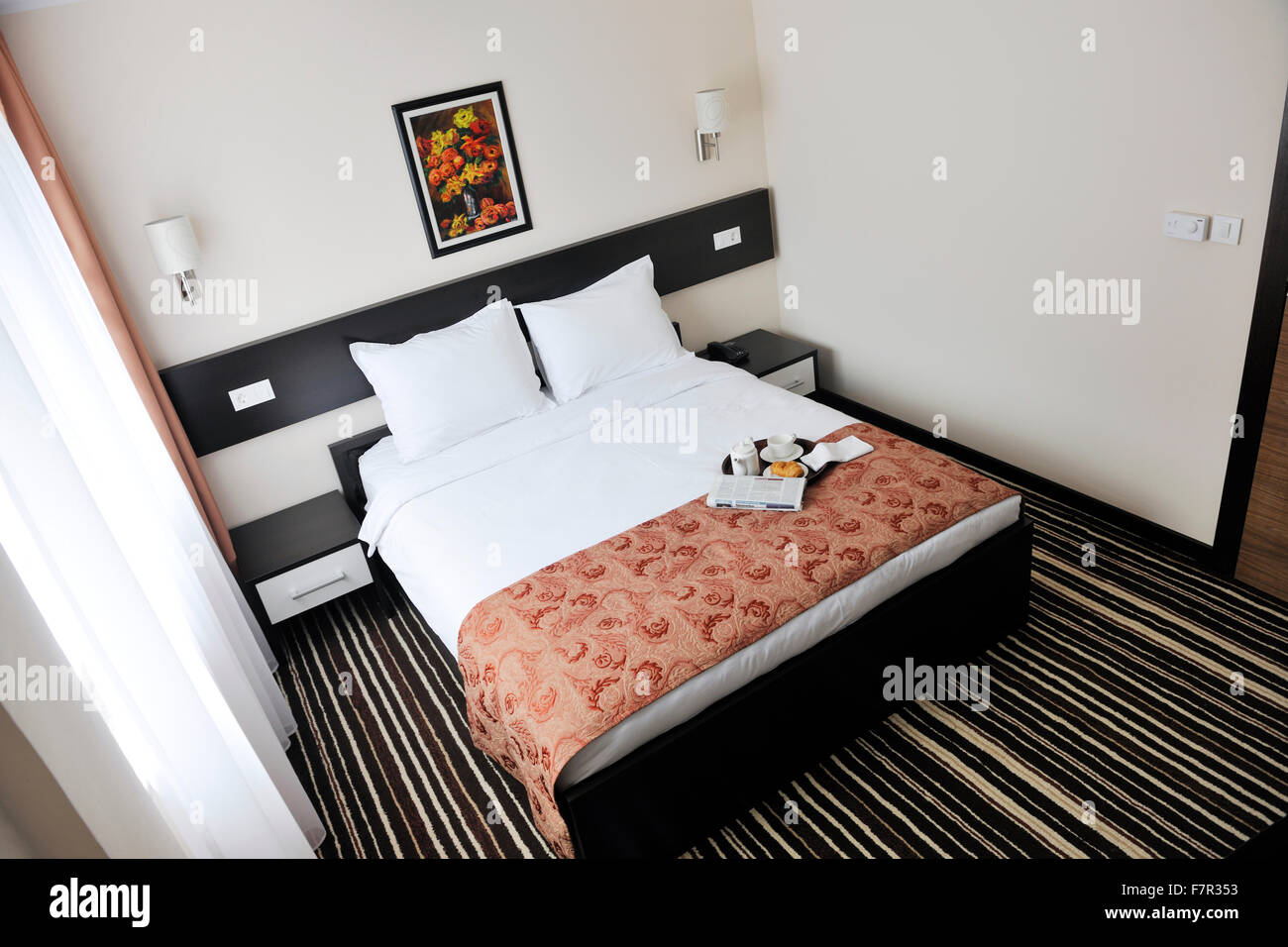 bright and clean hotel room interior with modern furniture Stock Photo ...