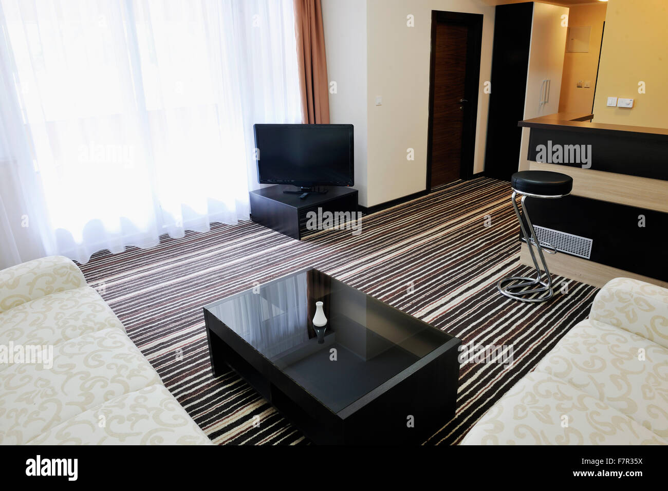 bright and clean hotel room interior with modern furniture Stock Photo ...