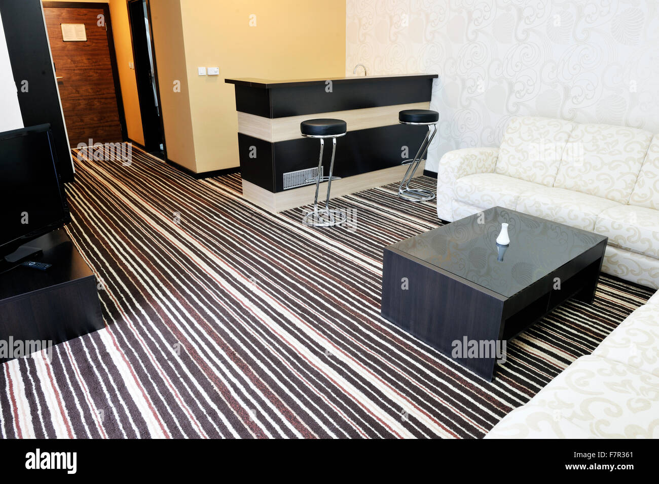 bright and clean hotel room interior with modern furniture Stock Photo ...