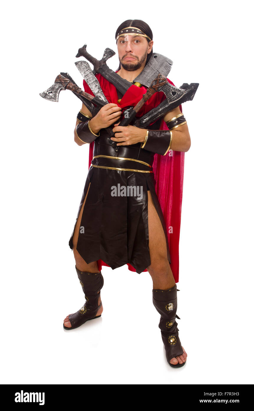 Gladiator with armament isolated on white Stock Photo - Alamy