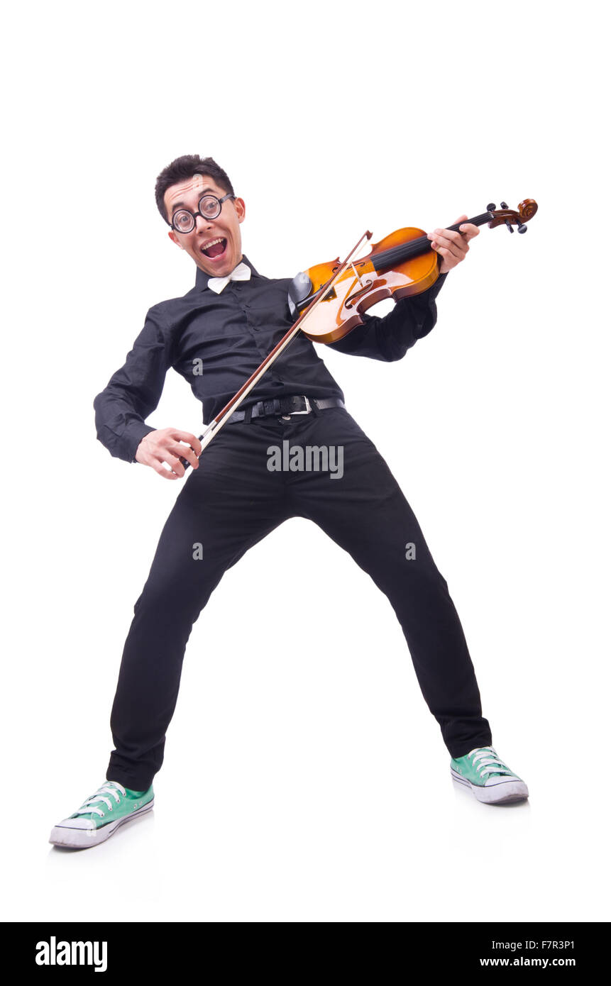 Funny violin player on white Stock Photo - Alamy