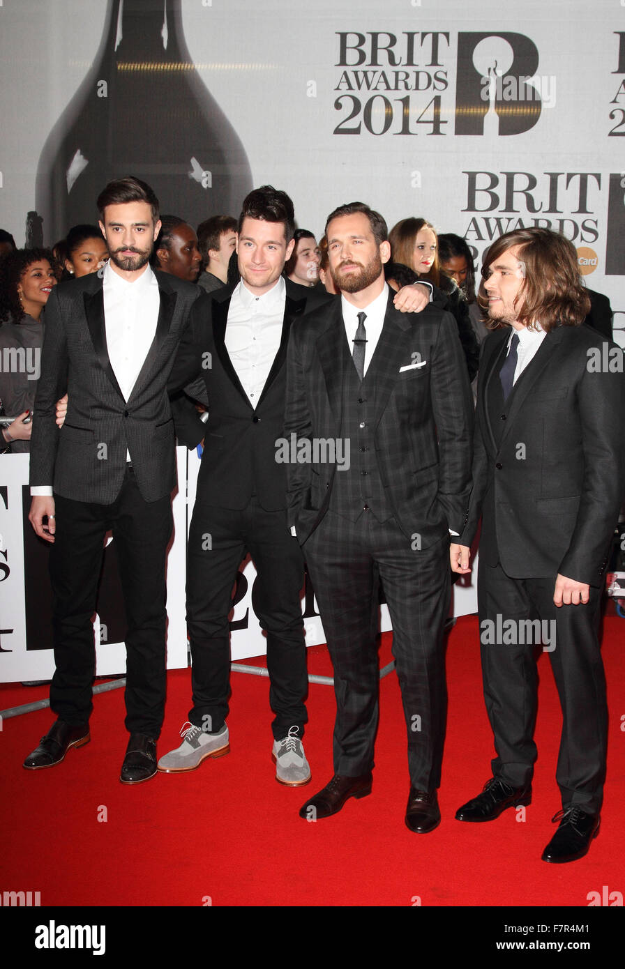 London, UK. Bastille at The BRIT Awards with MasterCard 2014 Red Carpet ...