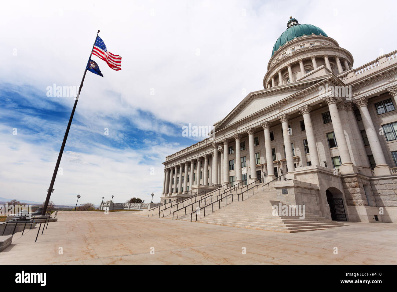 Utah Capitol building with American flag on sky Stock Photo - Alamy