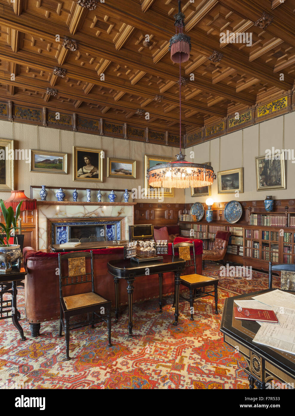 A view of the Library at Cragside, Northumberland. The house, one of ...