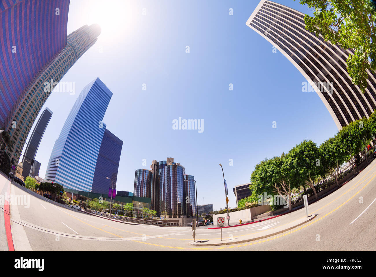 View from street of skyscrapers in LA downtown Stock Photo - Alamy