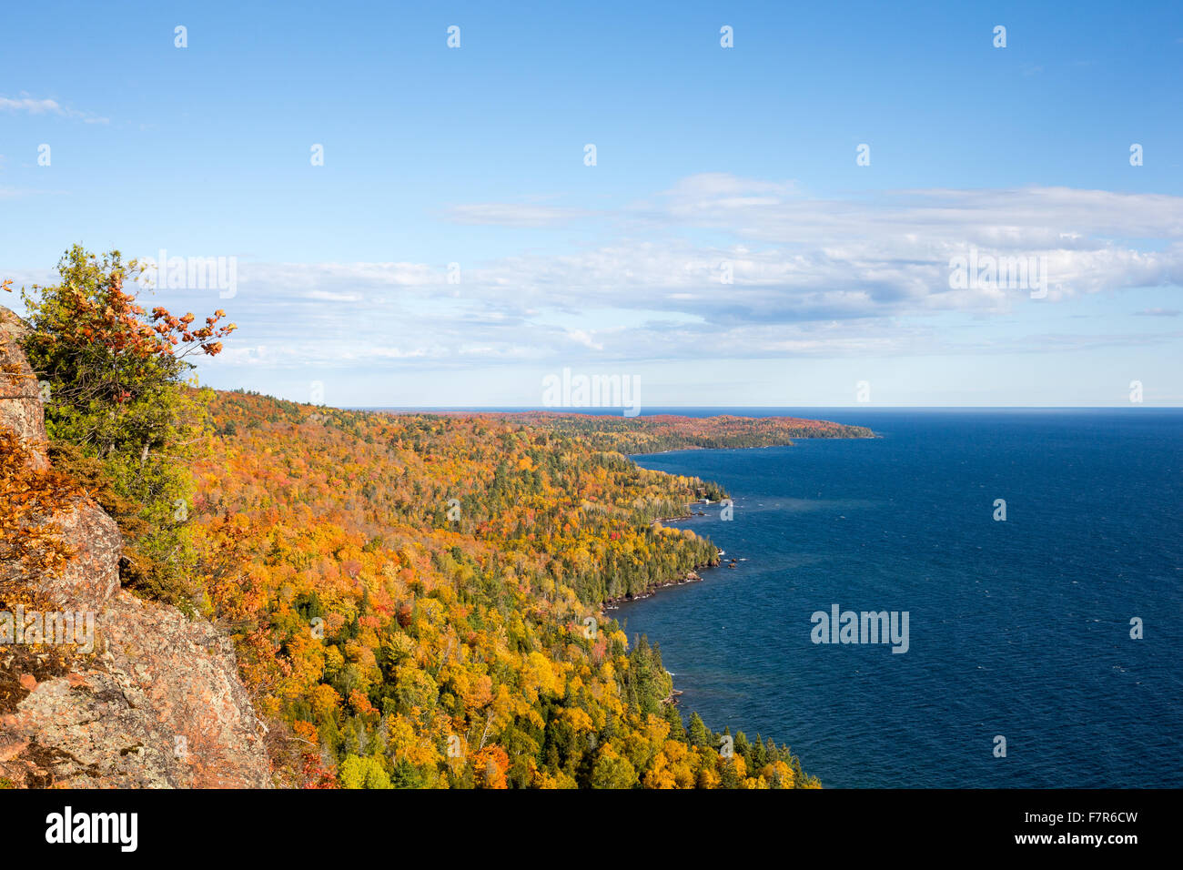 Rugged Upper Michigan shoreline in autumn colors showing Keweenaw ...