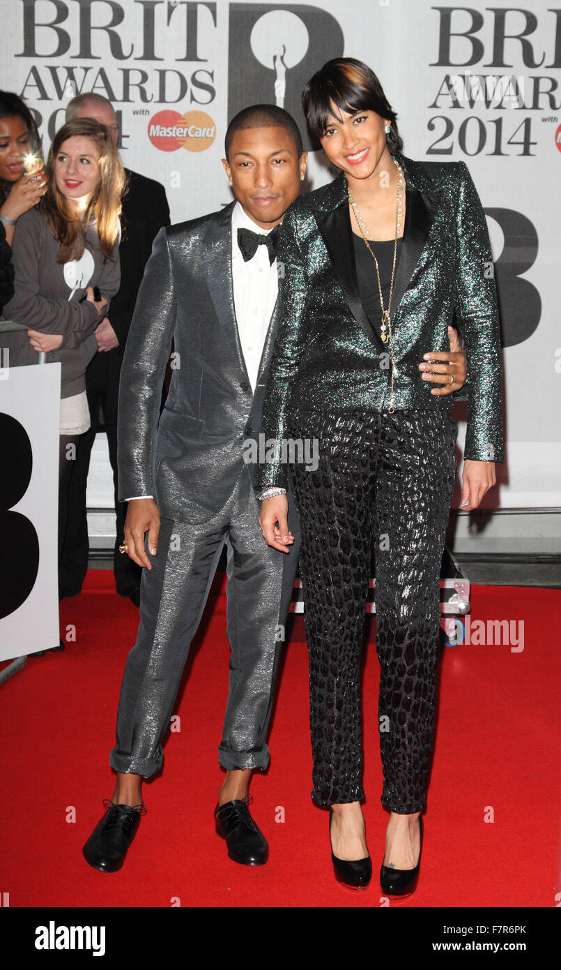 London, UK. Pharrell Williams at The BRIT Awards with MasterCard 2014 ...
