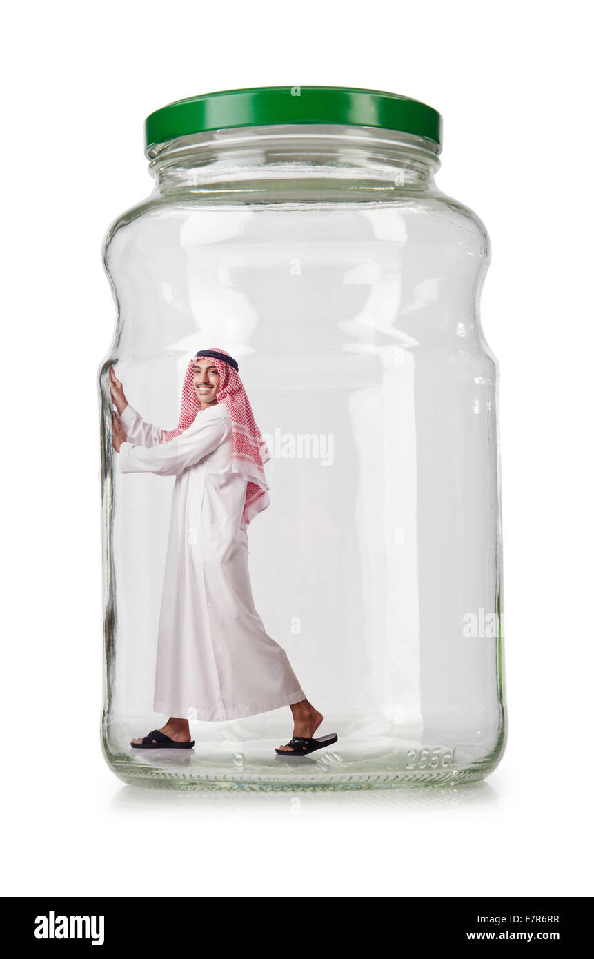 Arab businessman in glass jar Stock Photo - Alamy