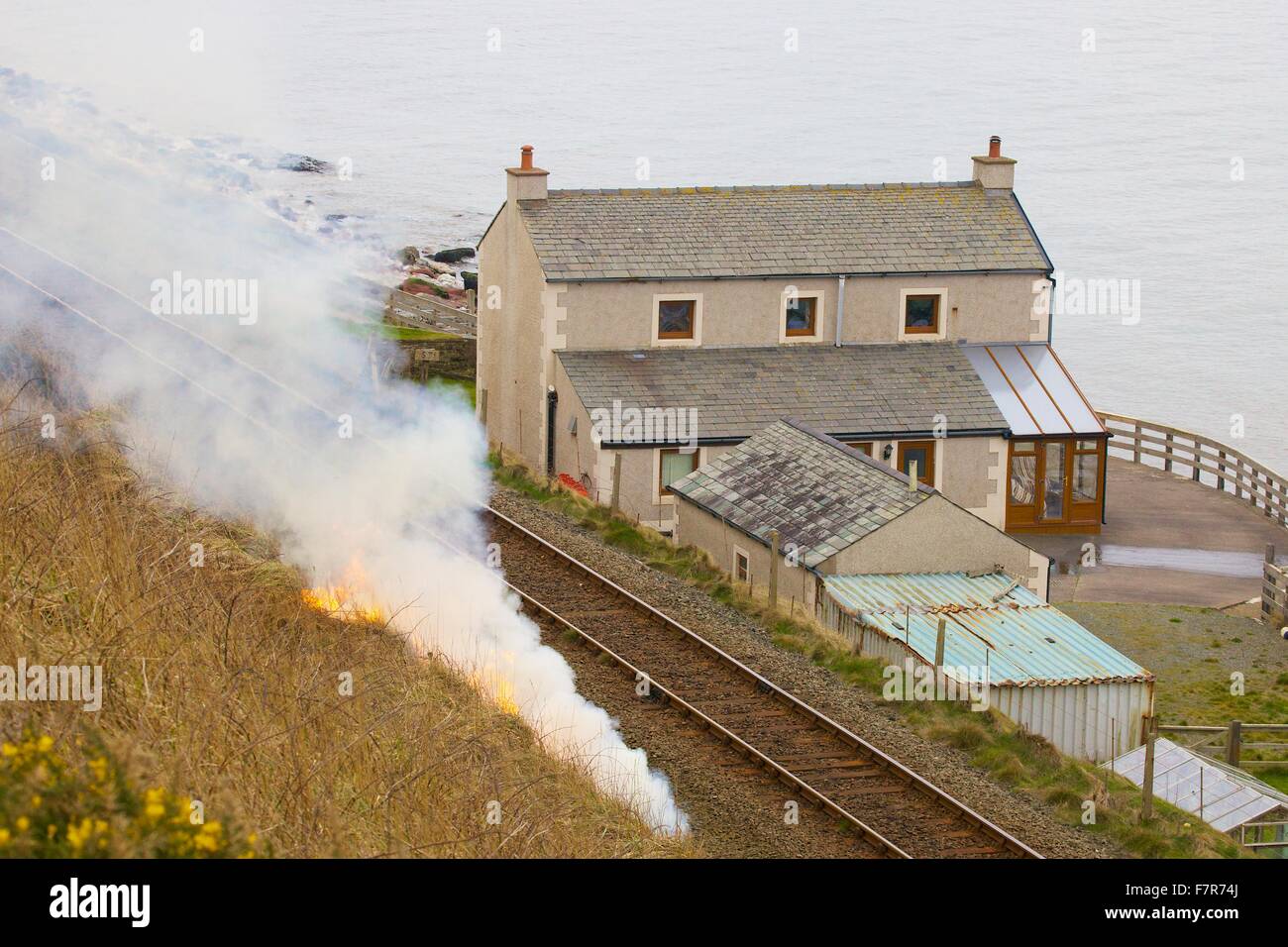 Railway embankment fire near Nethertown Station, Whitehaven, Cumbria ...