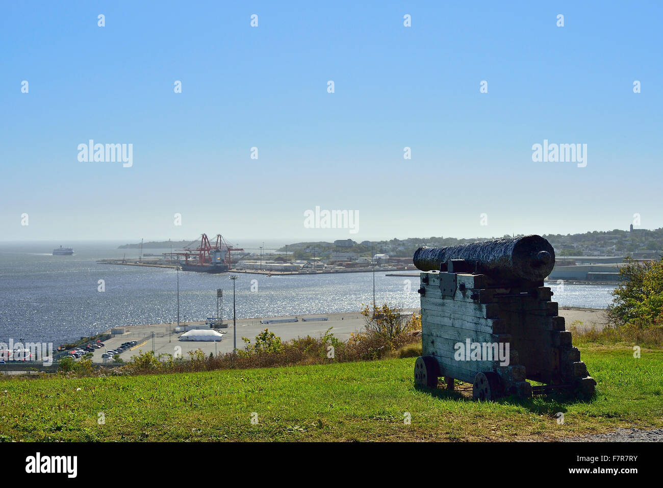 An old ancient canon sits on top of a hill where Fort Howe was built in ...