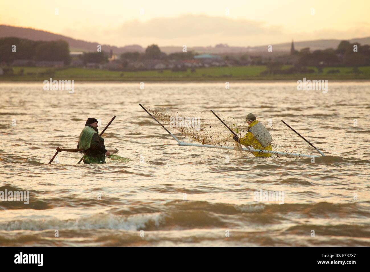Solway Coast. Haaf Net Fishermen fishing. River Eden Channel. Bownes on ...