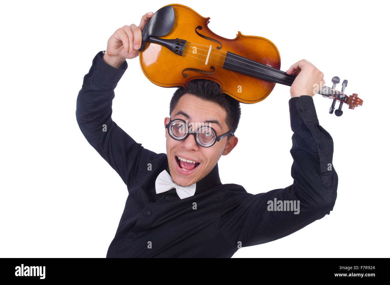 Funny violin player on white Stock Photo - Alamy