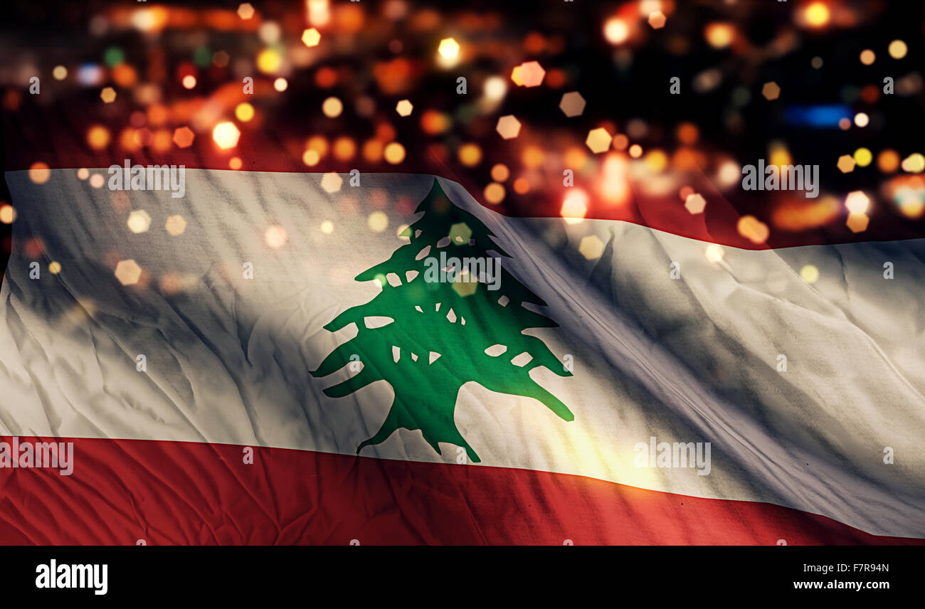 Lebanon National Flag Light Night Bokeh Abstract Background Stock Photo ...