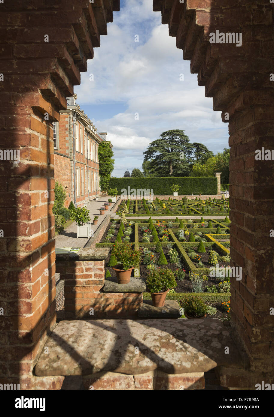 A view of Hanbury Hall and the parterre from the Long Gallery ...