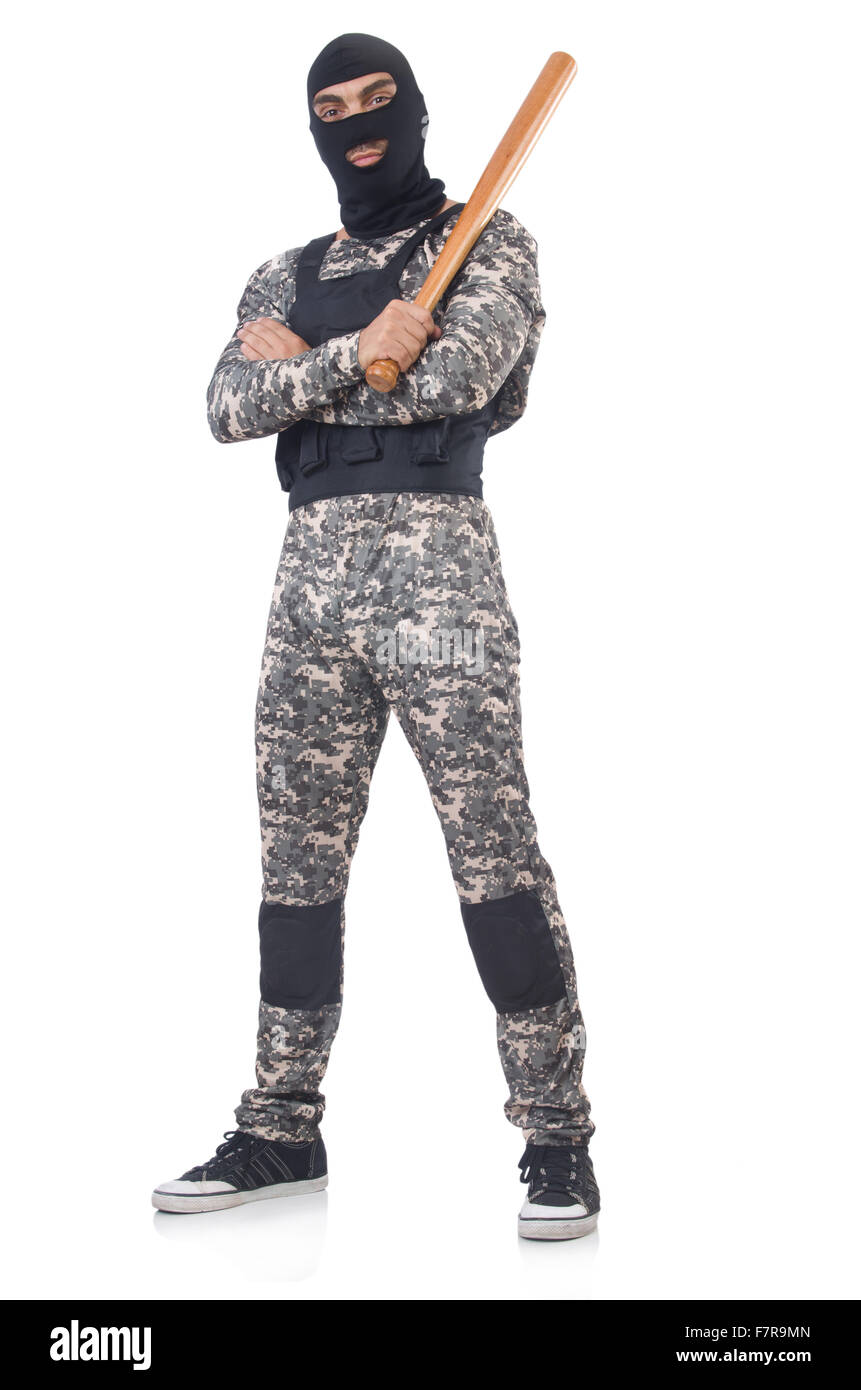 Soldier with baseball bat isolated on white Stock Photo - Alamy