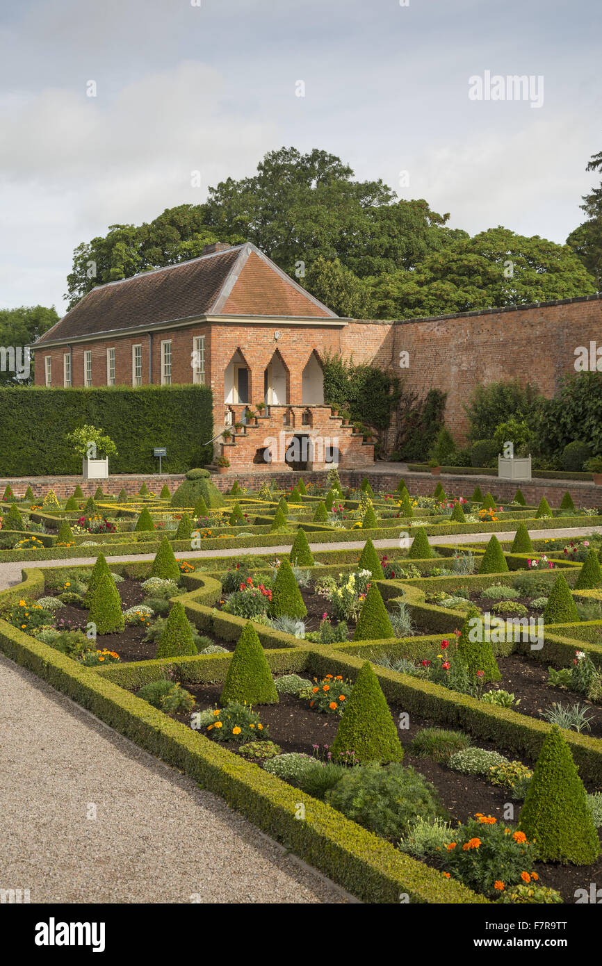 View of the Long Gallery from across the parterre at Hanbury Hall and ...