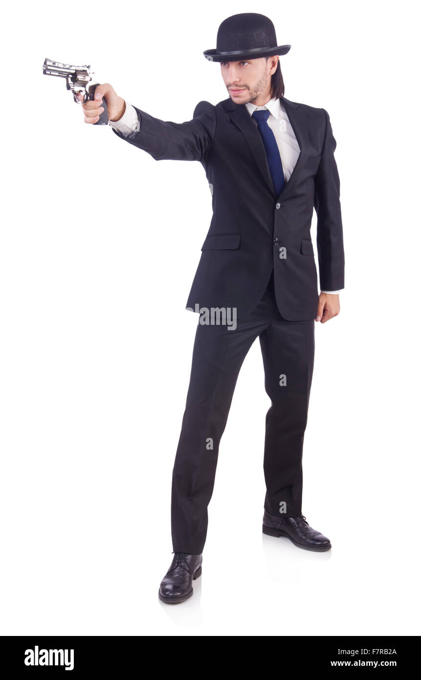 Man with gun isolated on the white Stock Photo - Alamy