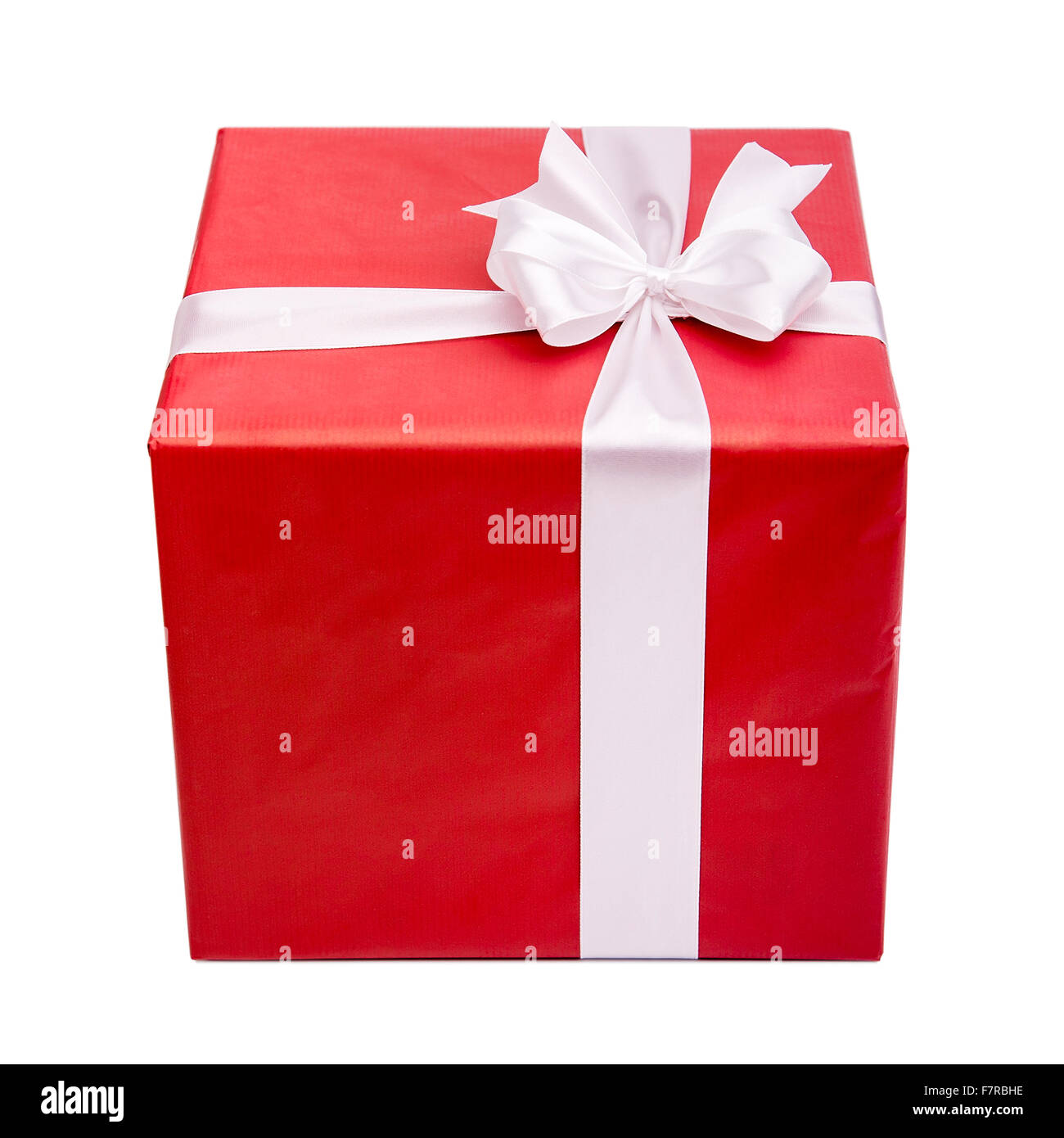 Red gift box with white ribbon Stock Photo - Alamy