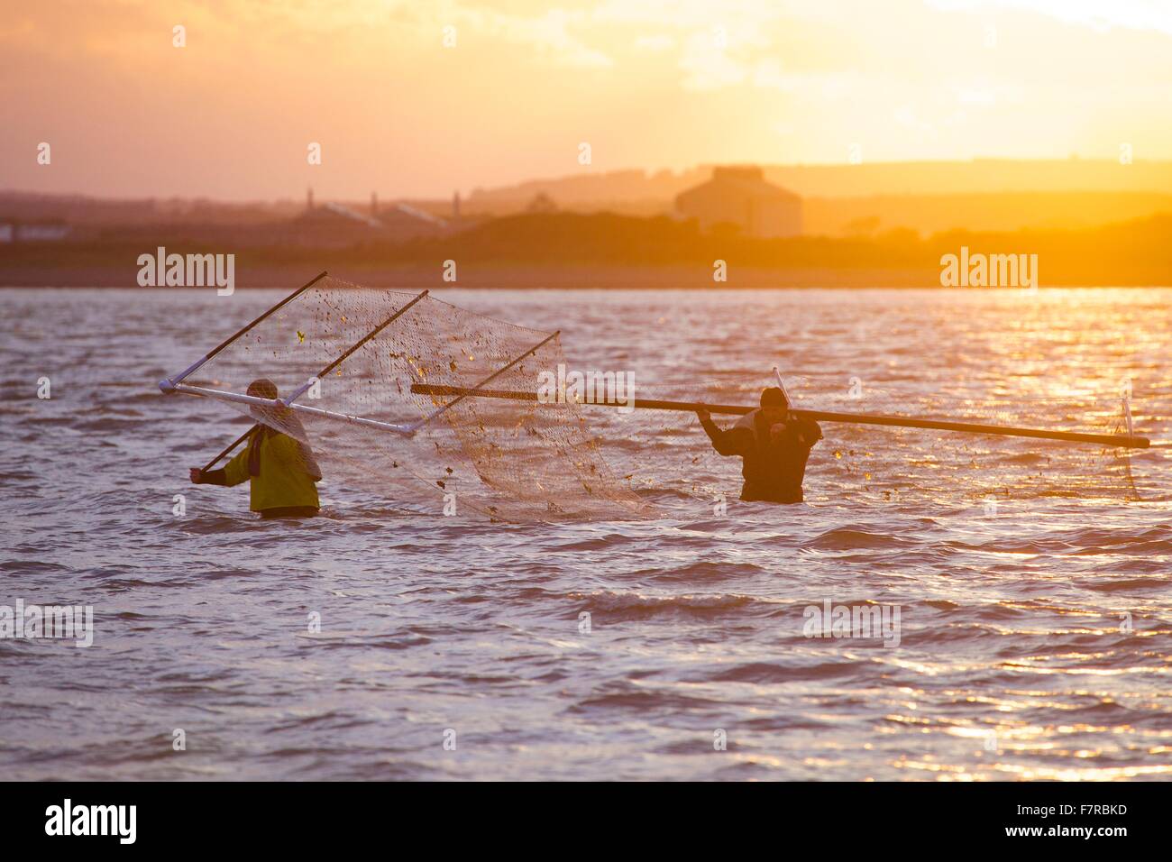 Solway Coast. Haaf Net Fishermen fishing. River Eden Channel. Bownes on ...