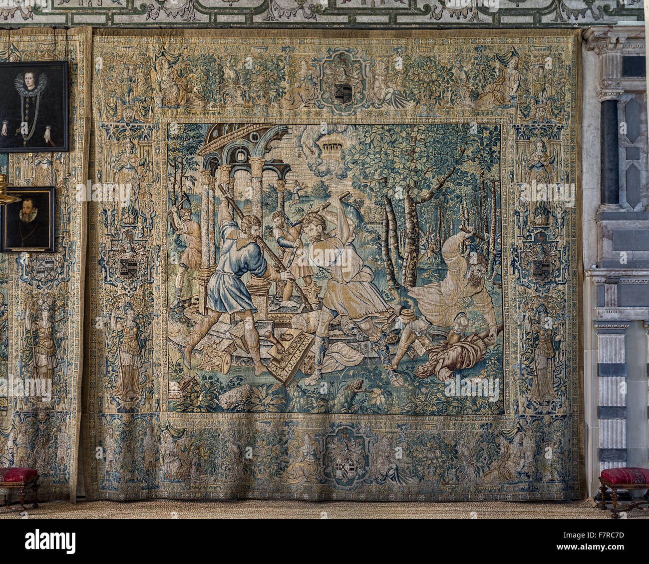 A tapestry in the Long Gallery at Hardwick Hall, Derbyshire. Hardwick ...
