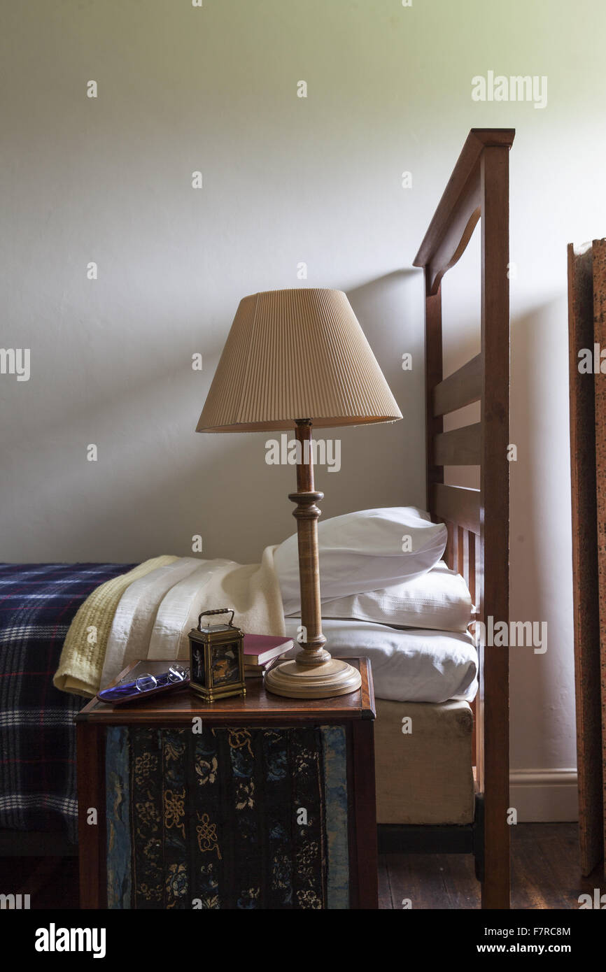Detail of George Bernard Shaw's bed, bedside table and lamp in his ...