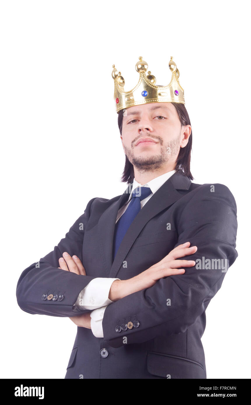 Businessman with crown isolated on white Stock Photo - Alamy