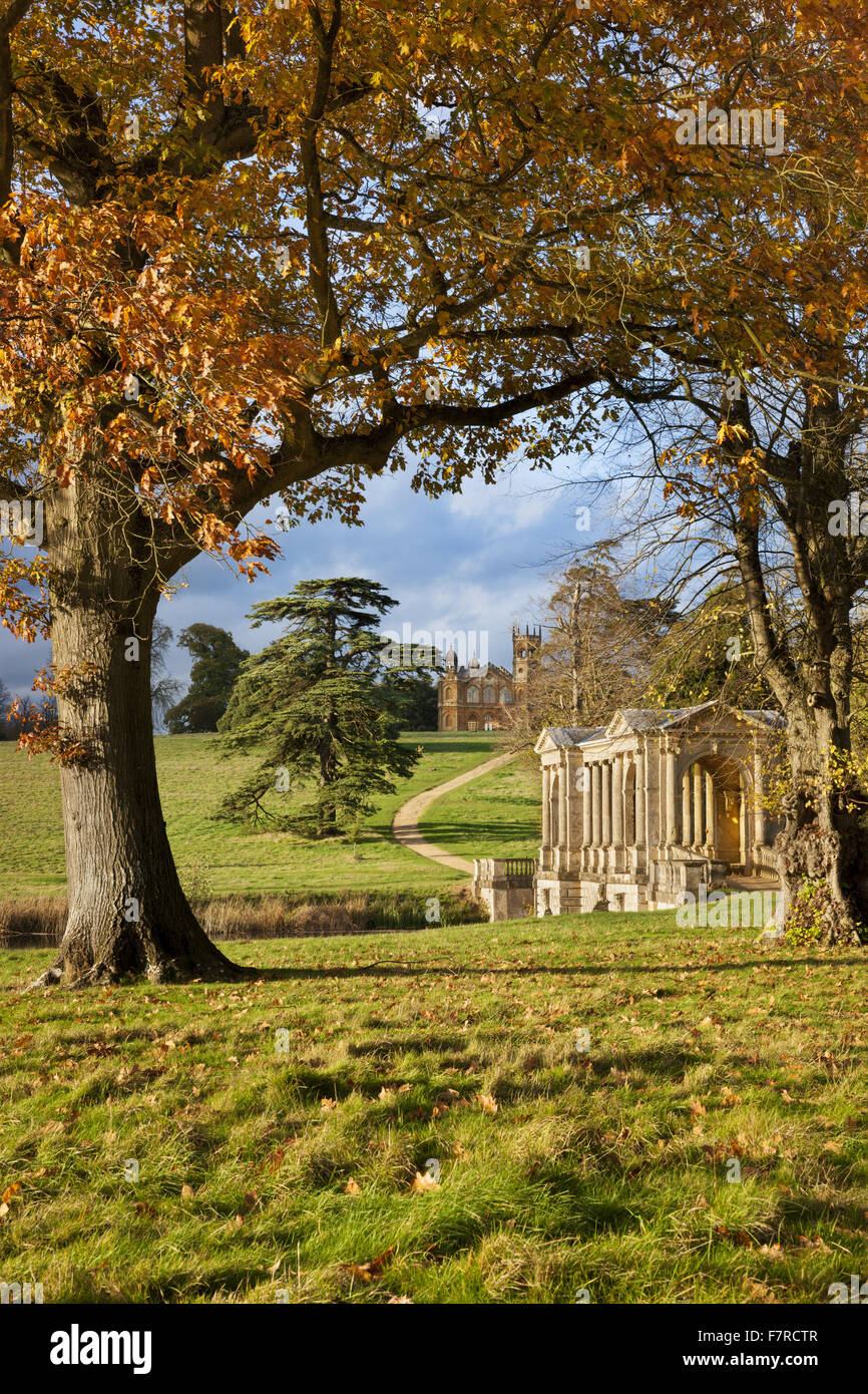 The Palladian Bridge and Gothic Temple at Stowe, Buckinghamshire. Stowe ...