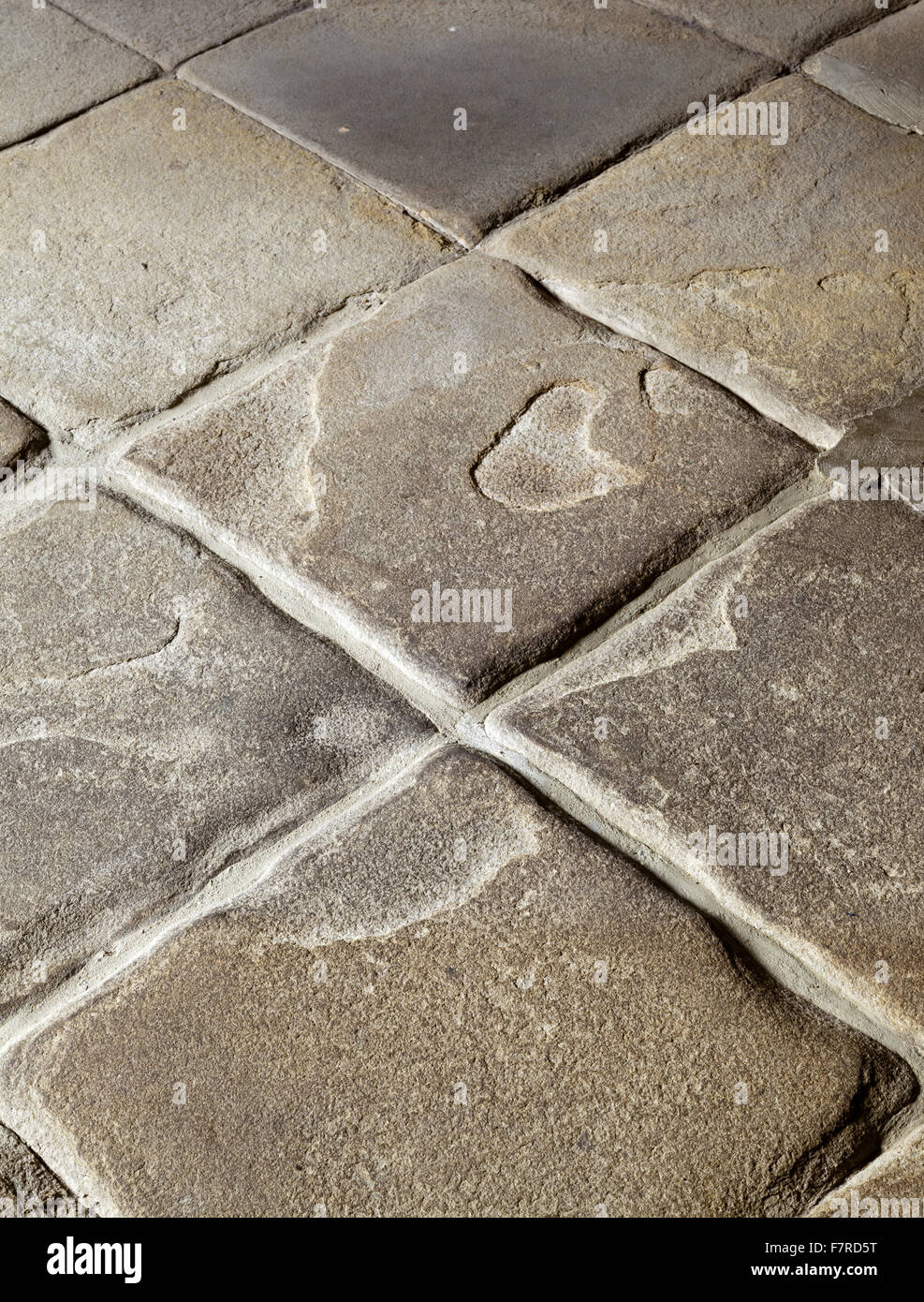 Detail of the stone floor in the entrance hall at Eyam Hall and Craft ...