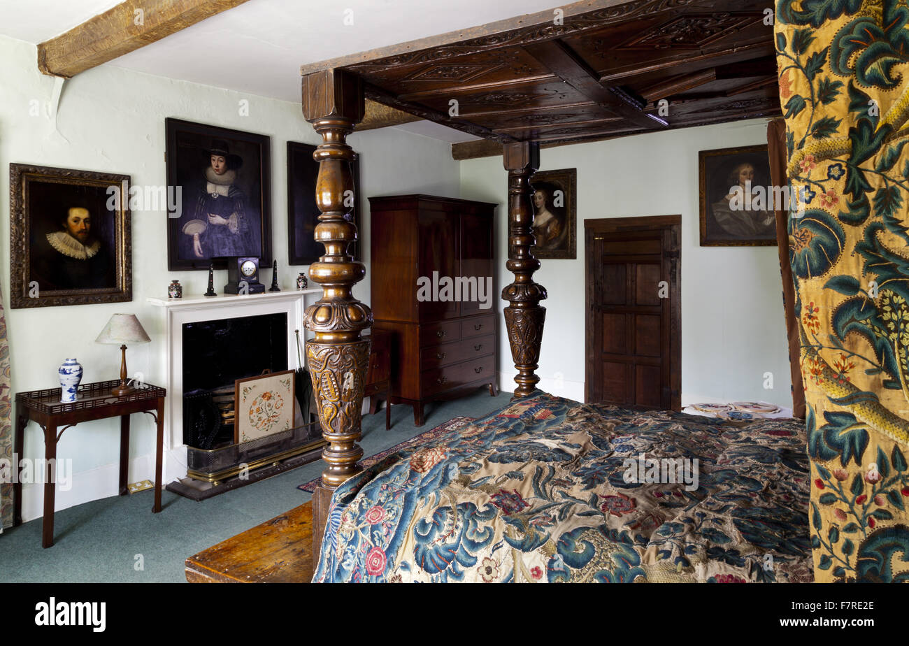 The Oak Bedroom at Eyam Hall and Craft Centre, Derbyshire. Eyam Hall is ...