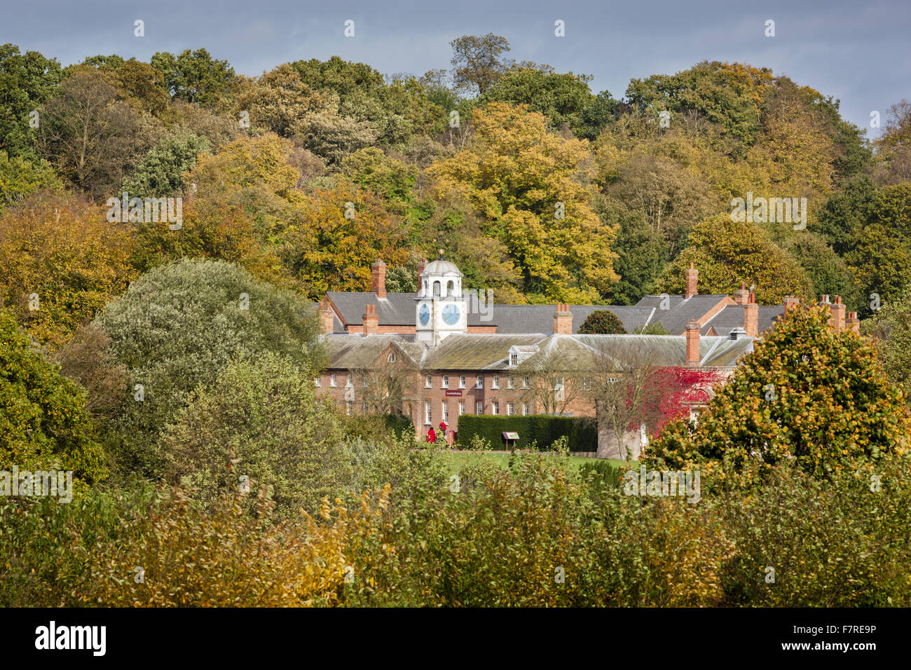 View of the Stable Block and Clock Tower seen from the heathland at ...