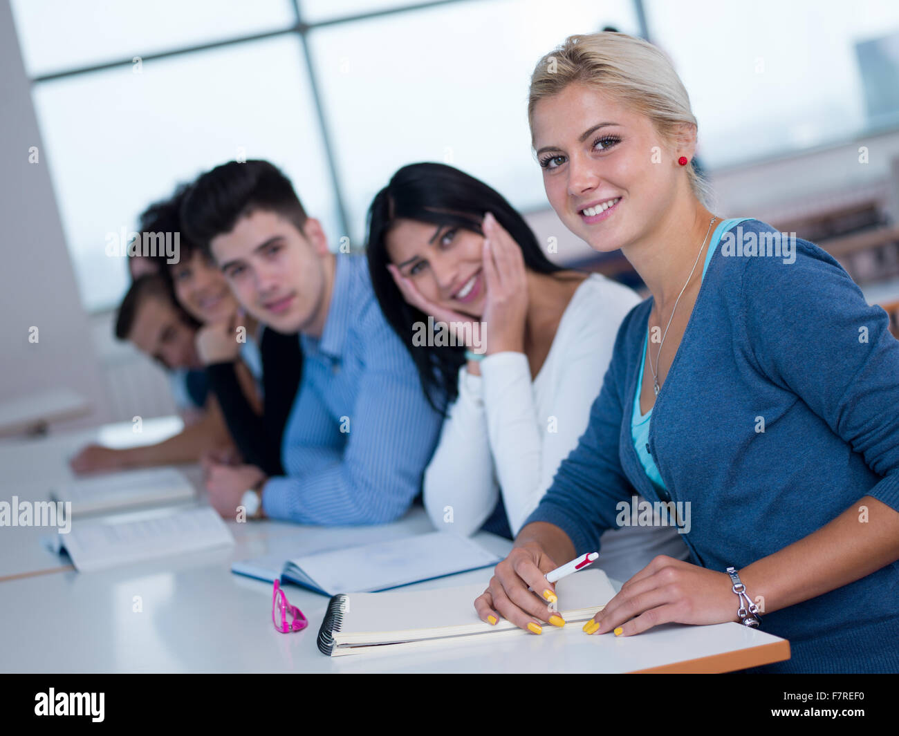 happy students group study in classroom Stock Photo - Alamy