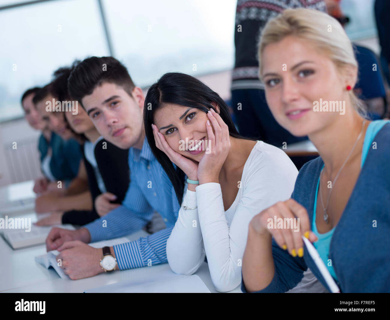 happy students group study in classroom Stock Photo - Alamy