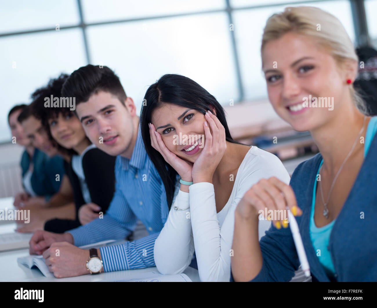happy students group study in classroom Stock Photo - Alamy